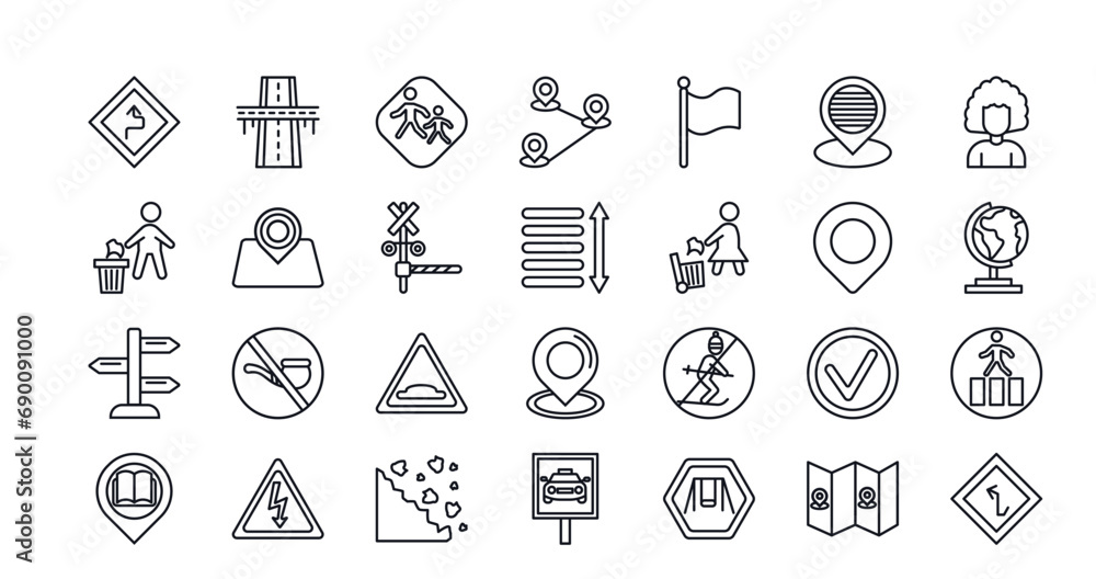 outline icons set from maps and flags concept. editable vector such as ...