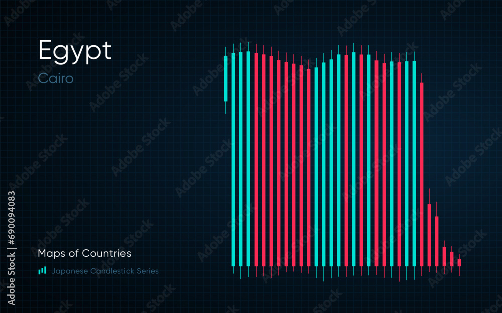 Egypt map is shown in a chart with bars and lines. Cairo. Banking ...