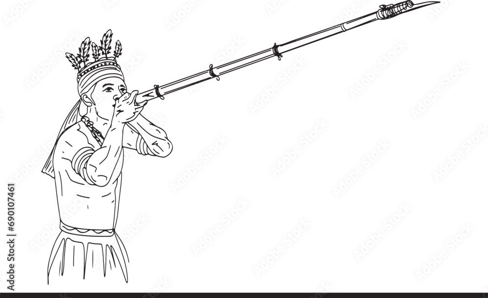 Cartoon illustration of man doing a blowgun demonstration in Amazon ...