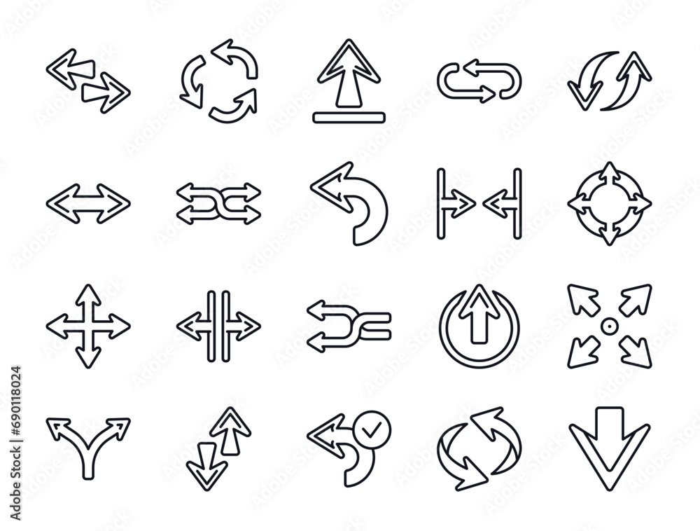 outline icons set from arrows concept. editable vector such as left ...