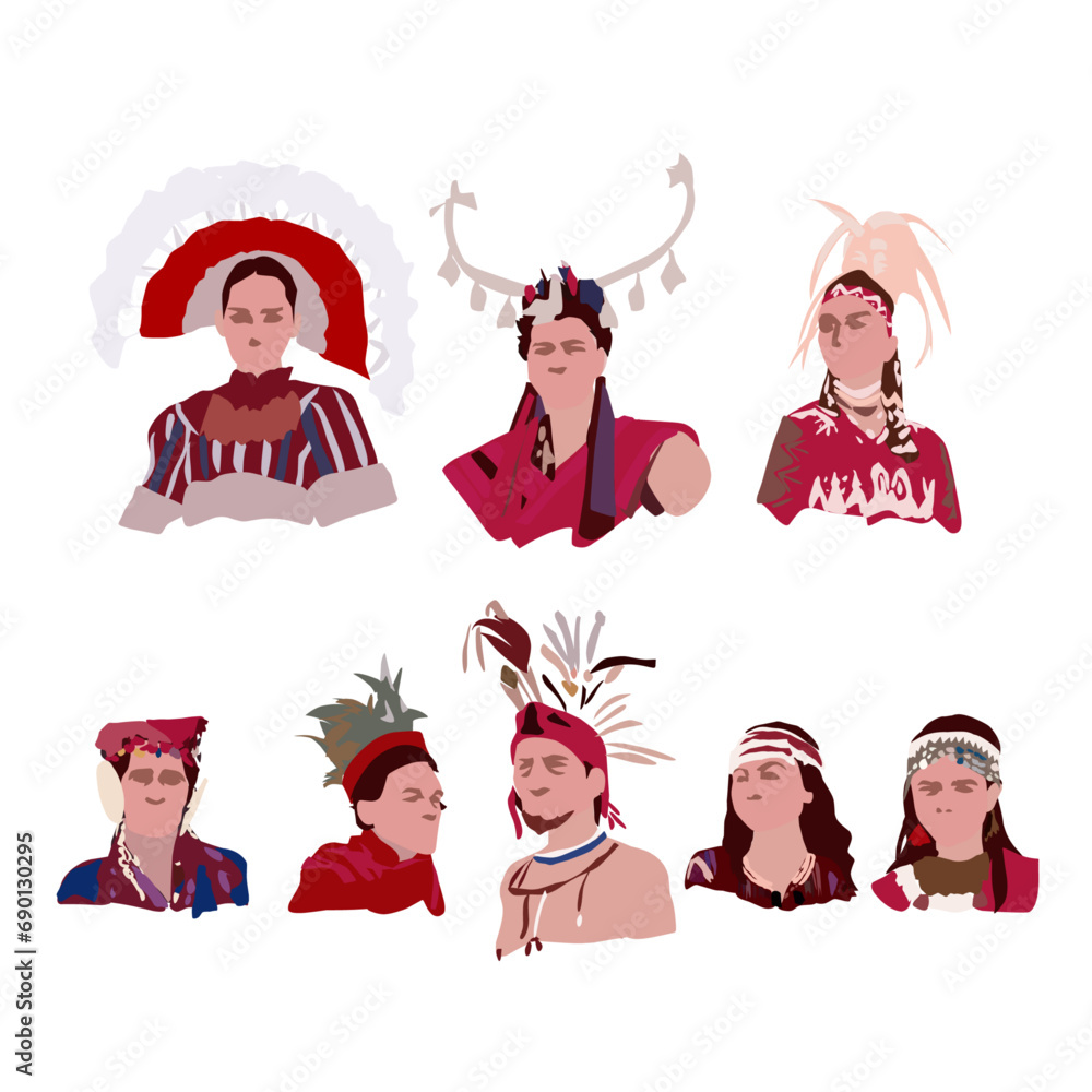 Ethnic Elegance: Vector Illustrations Featuring Diverse Tribal ...