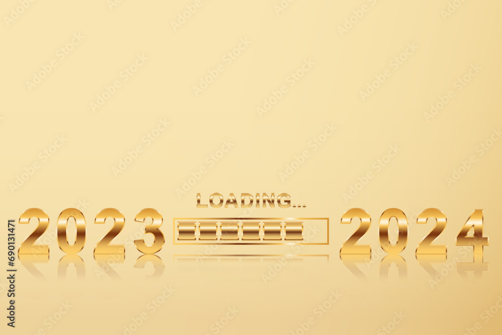 Golden number 2023 loading to 2024. 3d numbers symbol. 2024 Happy New ...