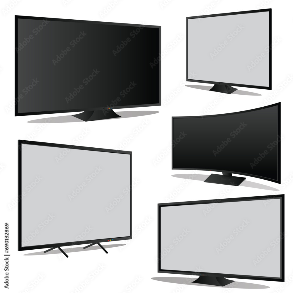 Lcd tv set. LCD TV screen on white background. Flat TV. Realistic TV ...