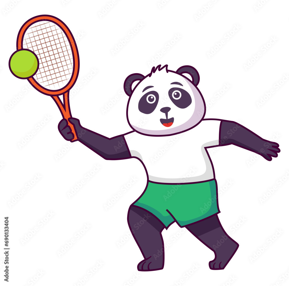 Panda bear tennis player.Bear with a racket tennis ball playing tennis ...