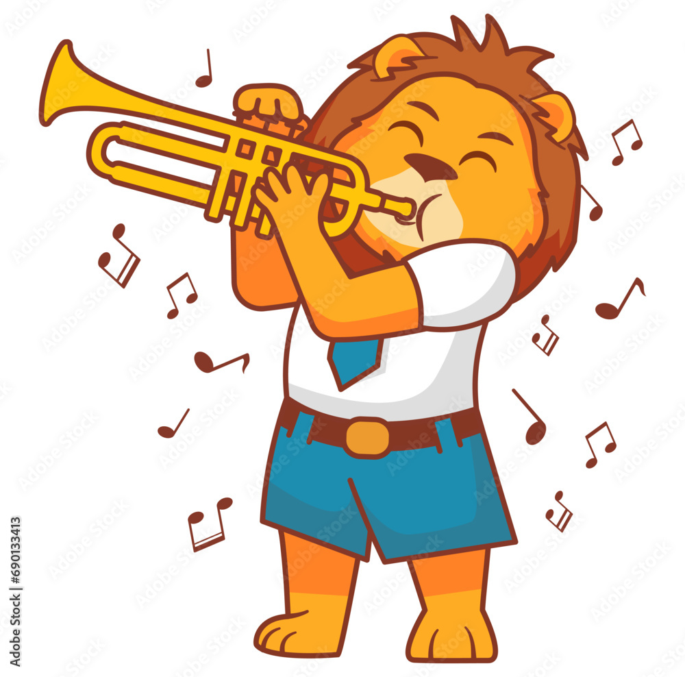 The lion plays the trumpet.Animal musician character.A student to study ...