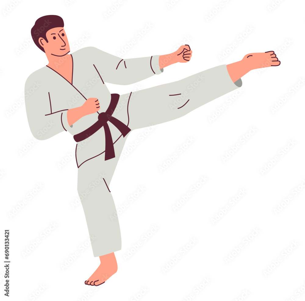 Cartoon karate people.Karate fighter. Japanese wrestler in kimono ...