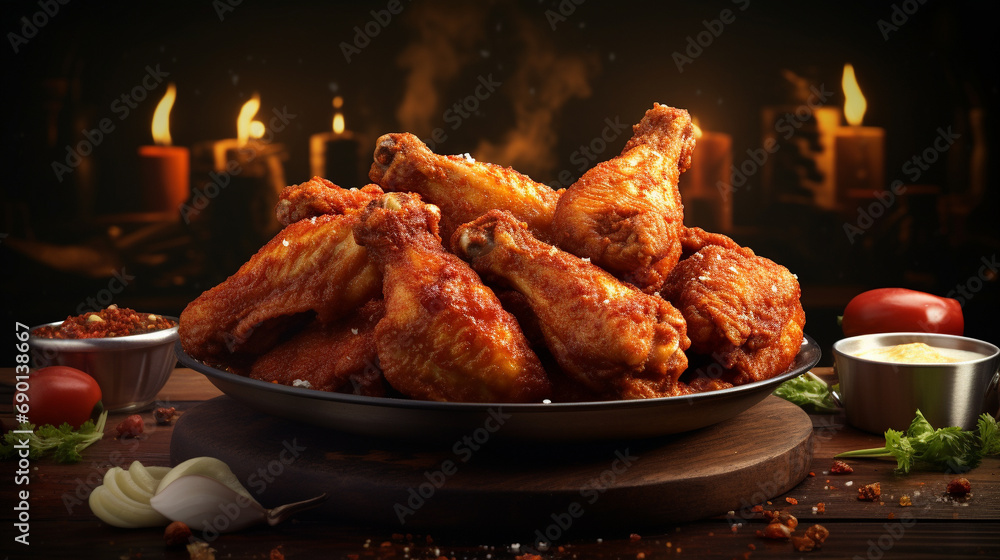 Bucket full of crispy Kentucky fried chicken wings and legs emphasizing ...