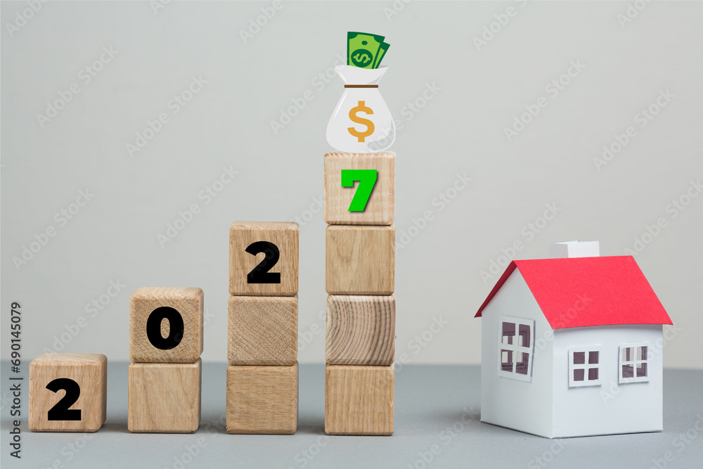 2027 on Wooden Money Block.Merry Christmas and Happy New Year,new year ...