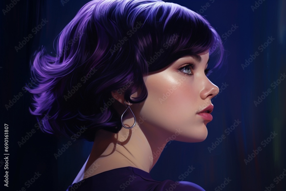 A mysterious Gen Z lady, fully exposing her ear and flaunting a sleek ...