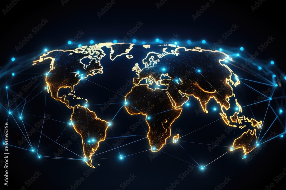 Global network connection on the world map. 3d rendering and ...