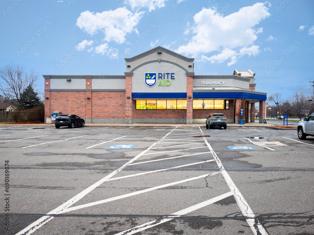 New Hartford, New York - Nov 23, 2023: Rite Aid Pharmacy storefront, is ...