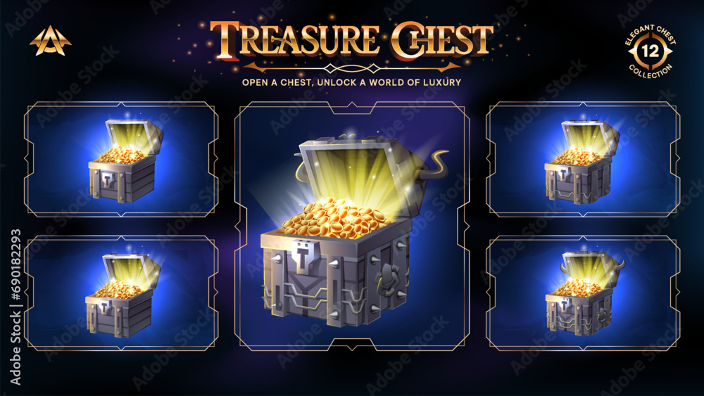 Futuristic Open Treasure Chests Collection With Gold Coins -Unveiling a ...