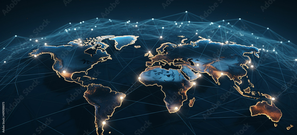 world map with network lines and dots on it, 3d rendering - stock foto ...