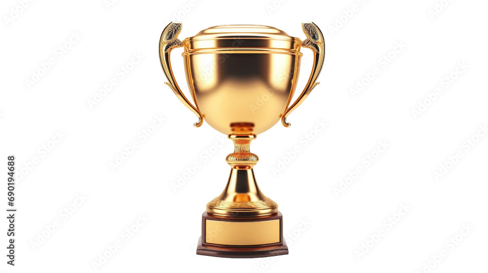 Gold trophy on white transparent background, shining and standing tall ...