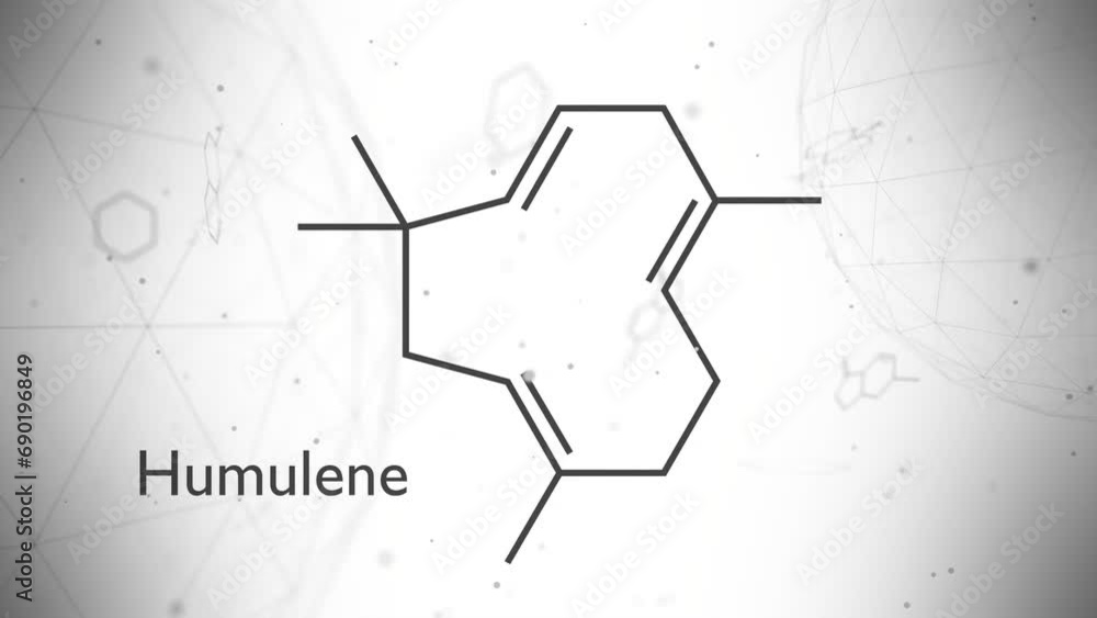 Humulene, alpha-humulene or alpha-caryophyllene molecule. It is ...