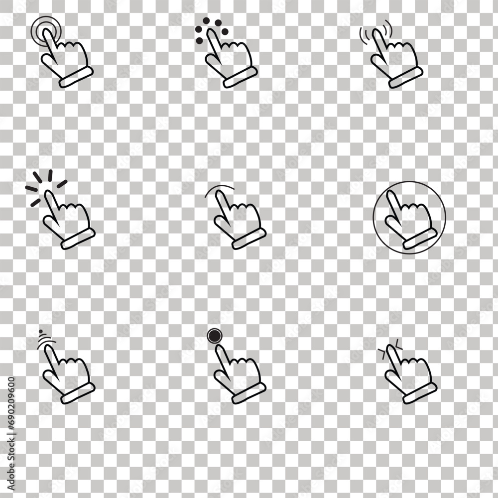 Pointer cursor сomputer mouse icon. Clicking cursor and pointing hand ...