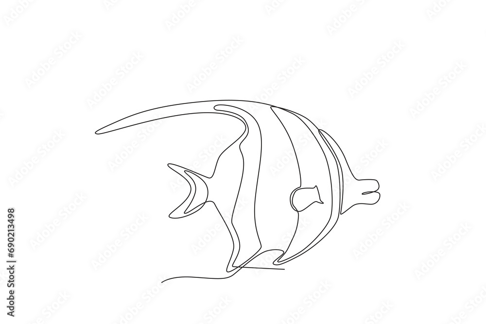 Single continuous line drawing of anglefish for aquatic logo identity ...