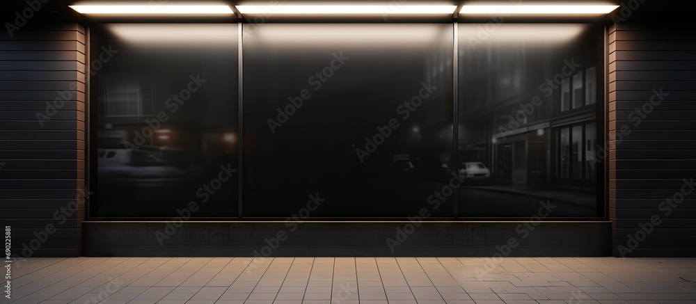 horizontal black empty signage on clothes shop front with glass windows ...