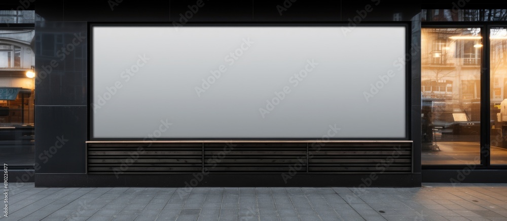 horizontal black empty signage on clothes shop front with glass windows ...