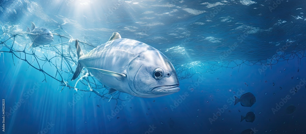 Giant Trevally Caranx ignobilis trapped inside the fishing net traps ...