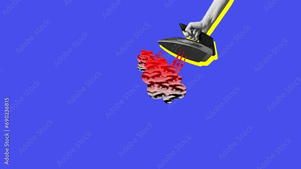 Social pressure. Human hand holding hot iron over human eyes ...