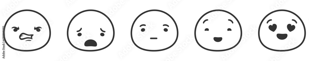 Round black smiley faces expressing set. Happiness and negative ...