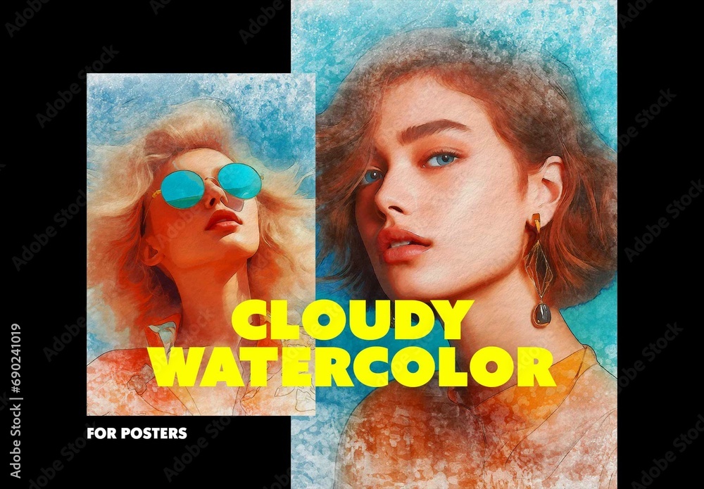 Cloudy Watercolor Poster Photo Effect Mockup With Generative AI Stock ...