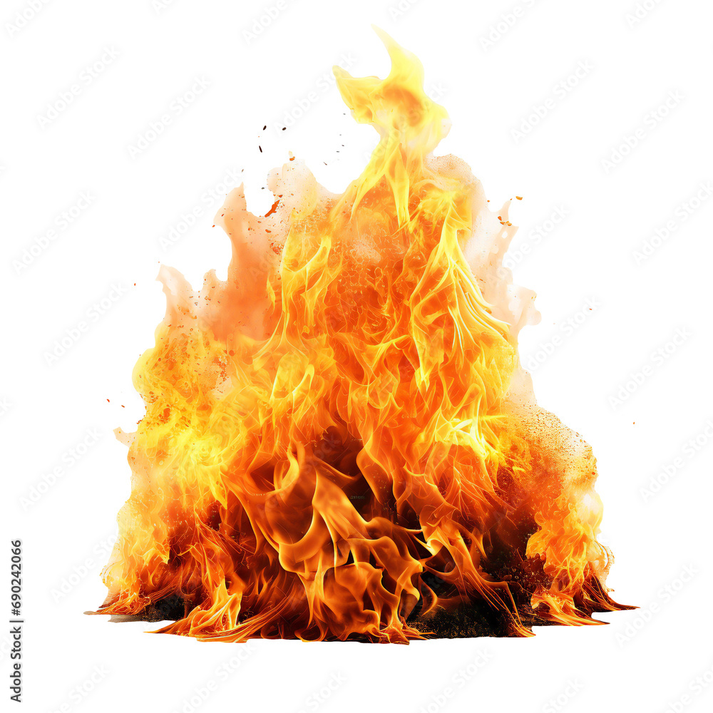 realistic fire flames of with sparks isolated on transparent. Burning ...