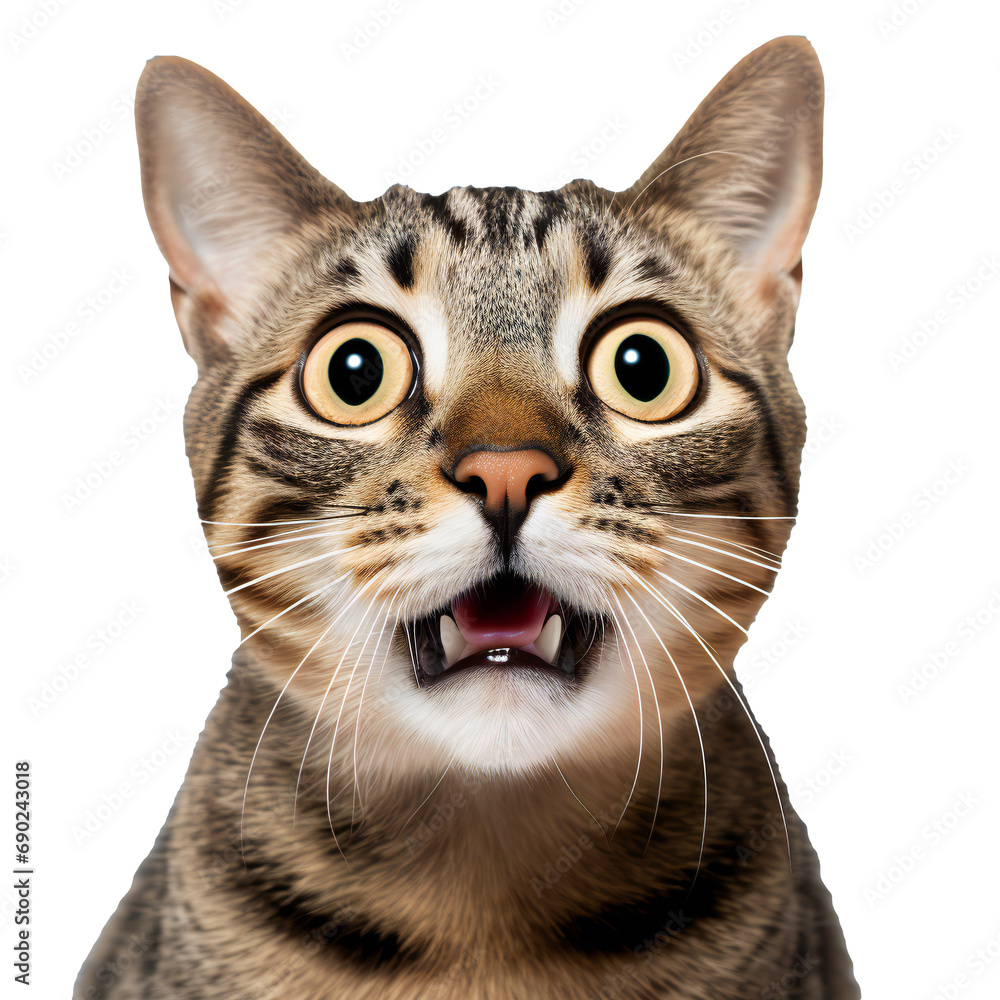 funny cat looking shocked with mouth open. surprised cat make big eyes ...