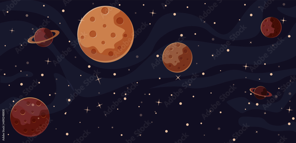 Starry space with planets background. Open cartoon space with stars ...