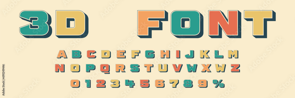 3d Font. Vector Alphabet. Letters with numbers in 3d design. Three ...