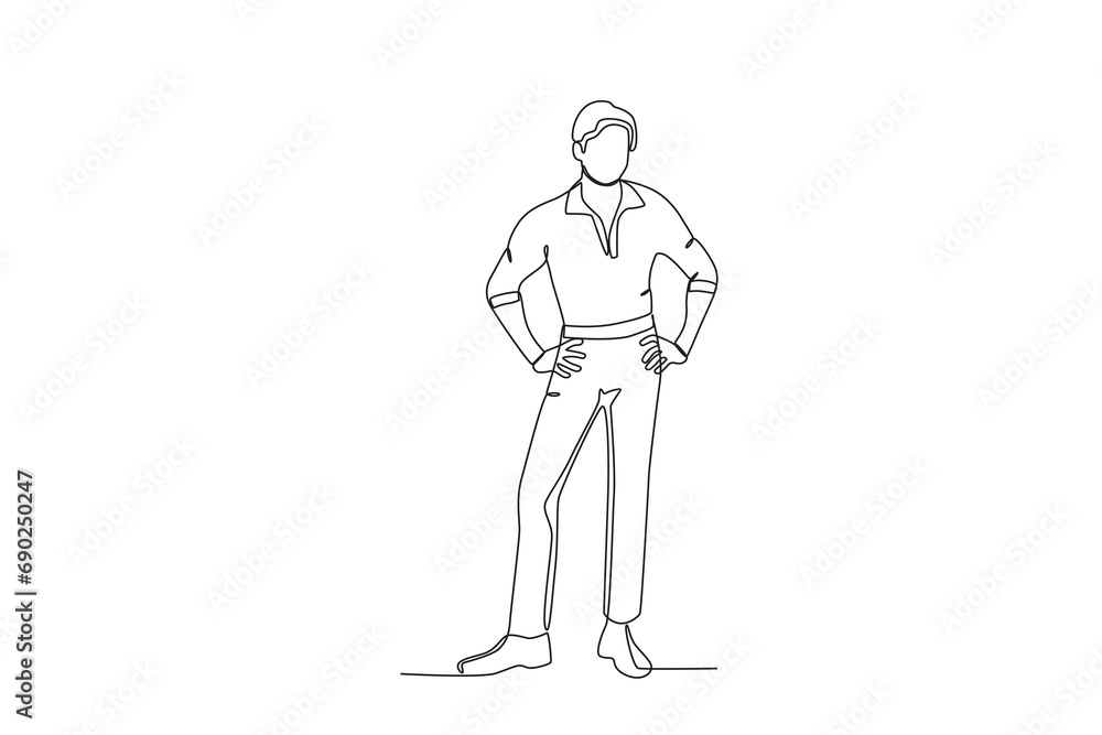 Single continuous line drawing of A man wearing retro clothes from the ...