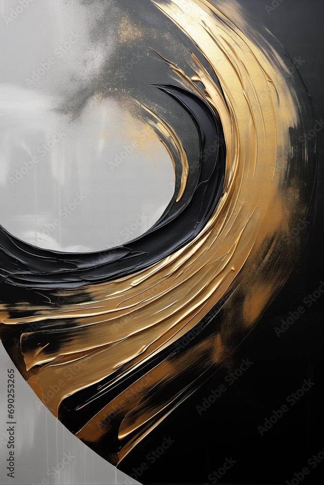 Abstract shape in black and gold. Generative AI oil painting. Stock ...
