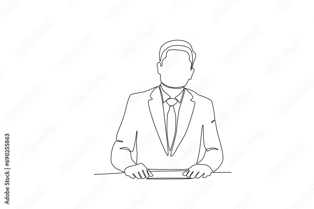 Continuous one line drawing TV news anchorman. News anchor broadcasting ...