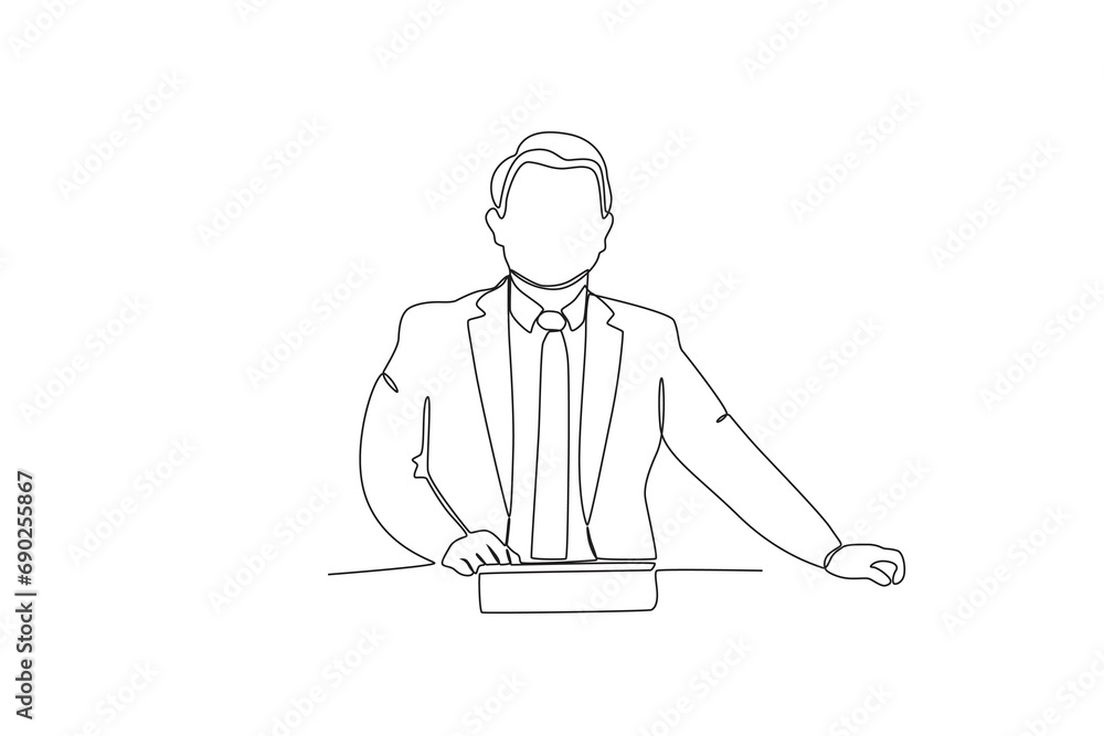 Continuous one line drawing TV news anchorman. News anchor broadcasting ...