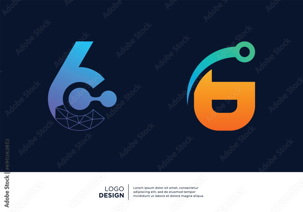 Number 6 logo design collection. Abstract symbol for digital technology ...