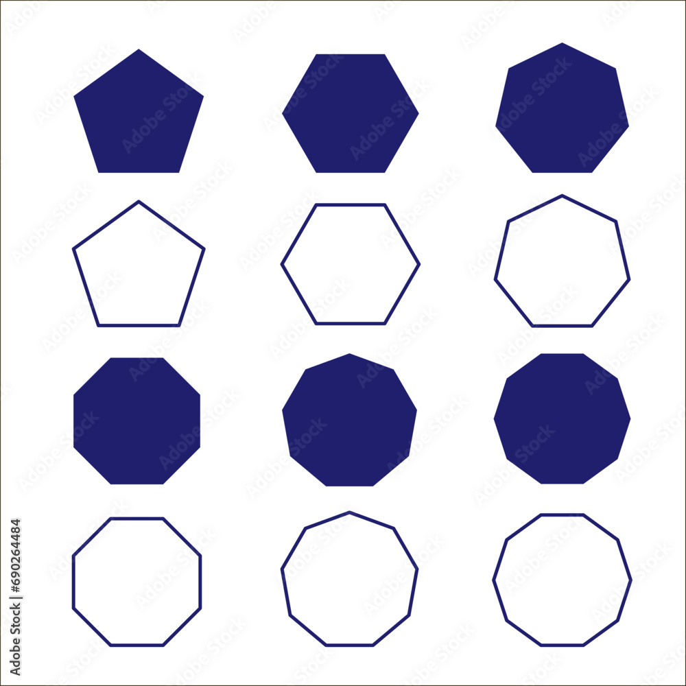Pentagon, hexagon, octagon icon. vector geometry pentagonal, hexagonal, octagonal polygon. five ...