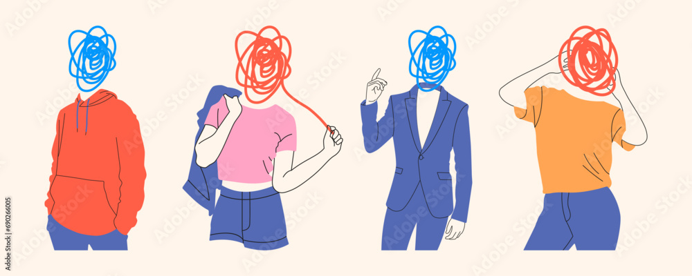 Covering the face with scribbles on both men and women to hide their ...