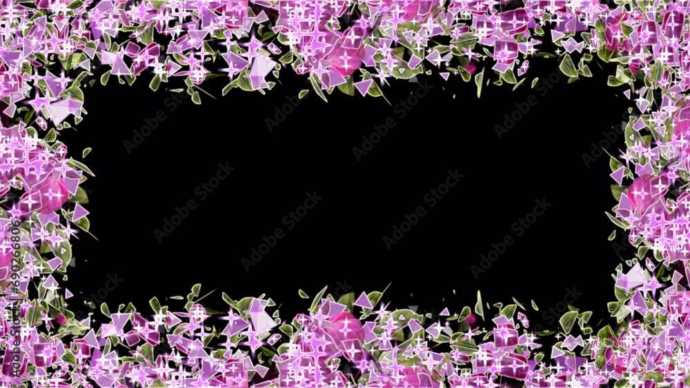4K Cherry blossom petals frame with flower petals and particle lights ...
