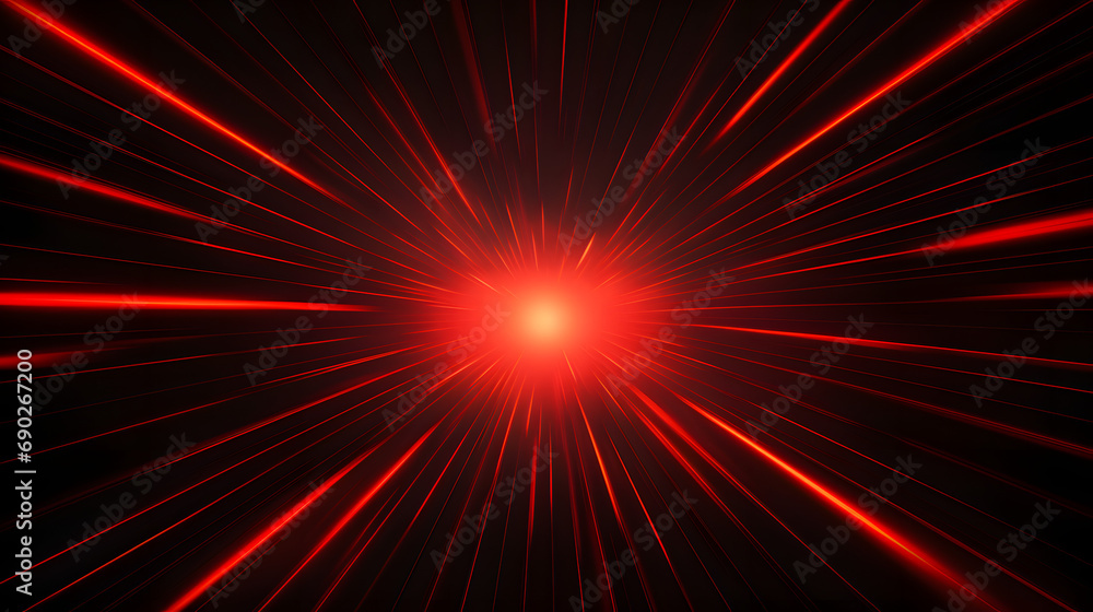 Radial red light through the tunnel glowing in the darkness for print ...