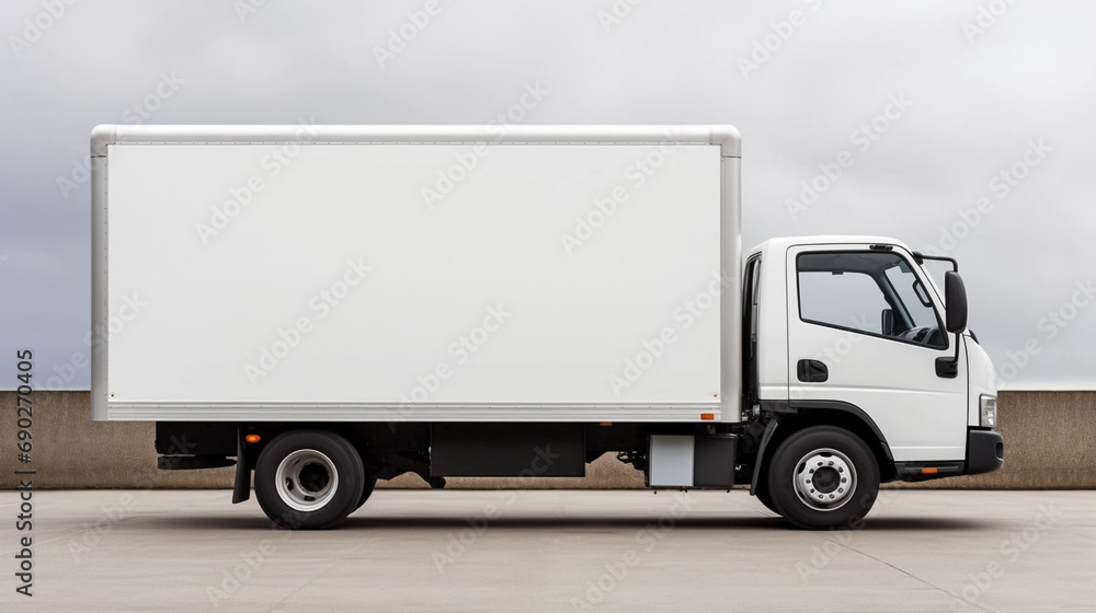 copy space, stockphoto,white delivery truck side view cargo truck ...