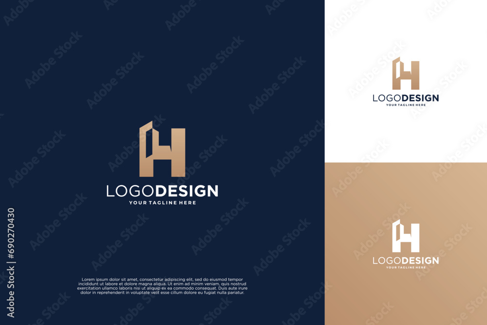 Letter H building logo design. letter H with real estate symbol. Stock ...