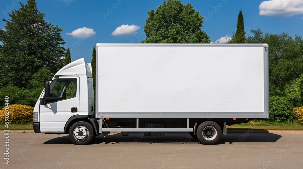 copy space, stockphoto,white delivery truck side view cargo truck ...