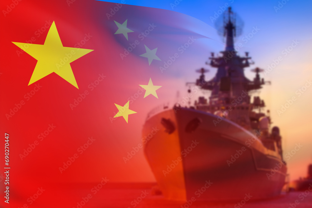 Warships on the background of the flag of China. PRC's Navy. Navy of ...