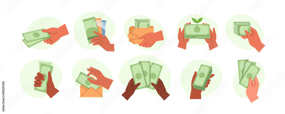 Hand gestures illustrations set. Collections of diverse characters ...