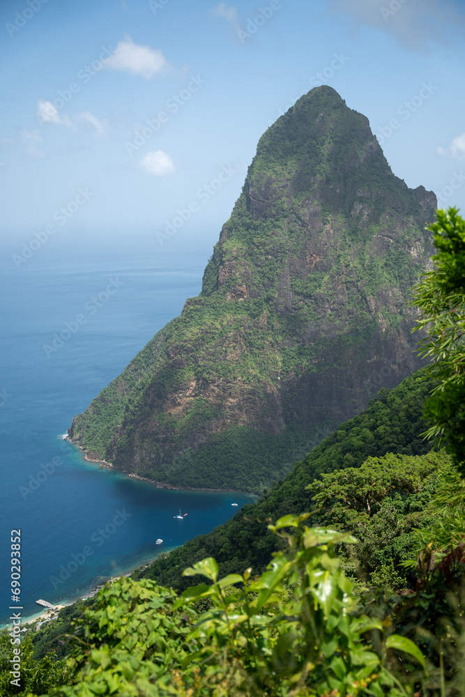Views from the Tet Paul Nature trail of the Petit Piton on Saint Lucia ...