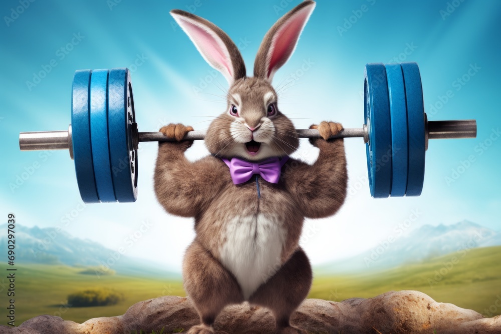 Easter bunny exercising to get ready for delivering the easter eggs ...