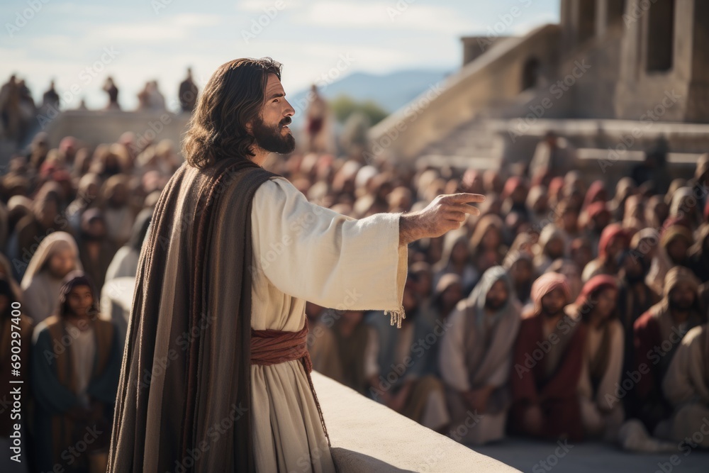 Jesus Christ preaching to the people of Judea. Stock Photo | Adobe Stock