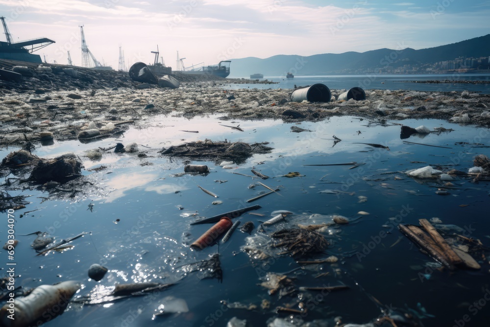 Industrial Waste Pollutes Sea, Harming Marine Life. Сoncept Climate ...
