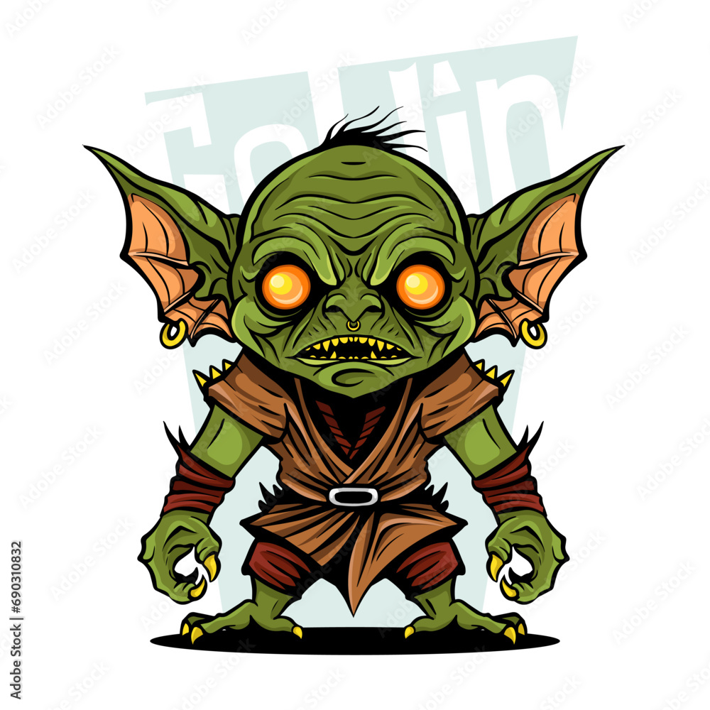 Green goblin cartoon character. Vector clip art illustration . Full ...
